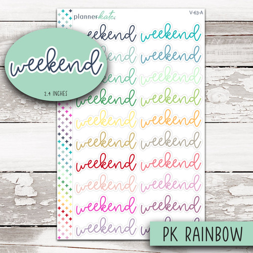 Weekend Script Stickers - PK Rainbow || V-63 | PlannerKate
