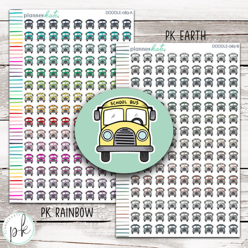 DOODLE-083 || SCHOOL BUS Planner Stickers | PlannerKate