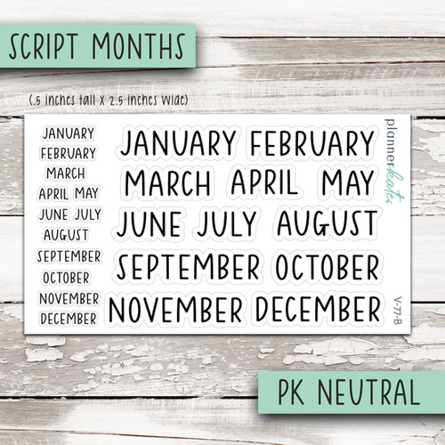 Script Months for Planner - PK Neutral || V-77 | PlannerKate