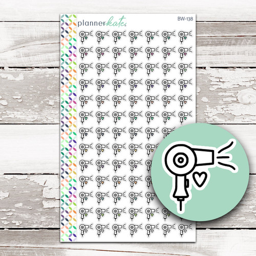 Hair Dryer - BW Icon Stickers || BW-138 | PlannerKate