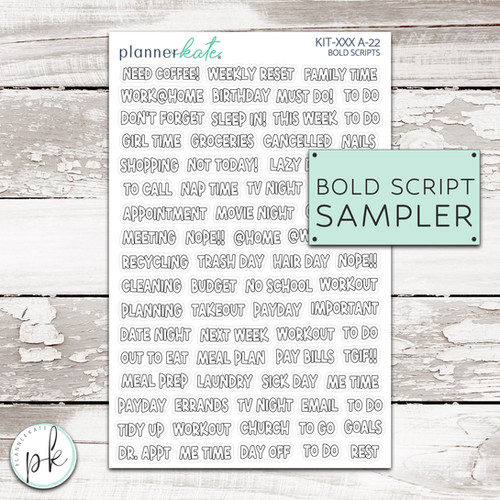 KIT-XXX A-22 || Neutral Bold Script Sampler | PlannerKate