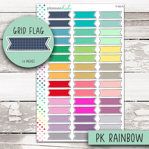 Journaling Grid Flag Label for 7x9 Planner -PK Rainbow || V-69 ...