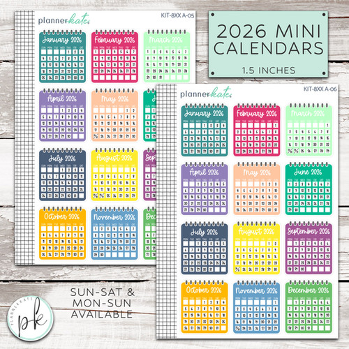 KIT-8XX A-5/6 || 2026 Mini Calendars (Sun-Sat / Mon-Sun) - EC Bold ...