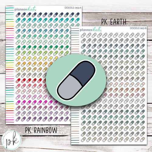 DOODLE-063 || PILL / MEDICINE Doodle Planner Stickers | PlannerKate
