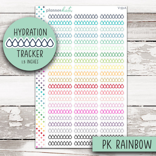 V-53 || Hydrate Daily Water Tracker Stickers - PK Rainbow | PlannerKate