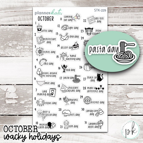 OCTOBER Wacky Holidays | STK-229 | PlannerKate