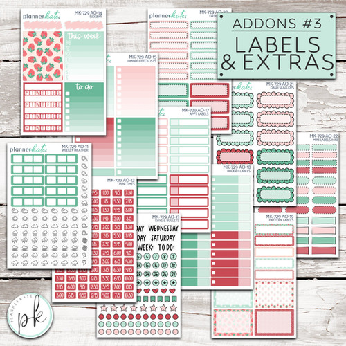 MK-729 ADD ONS #3 || "Berries" Kit Add Ons - Labels / Extras | PlannerKate