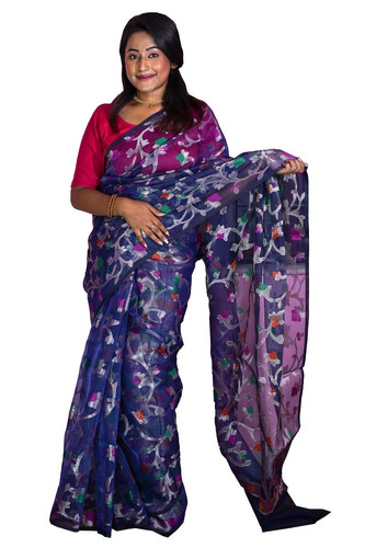 Tissue Muslin Silk Saree (DARK BLUE) | Noksha Kata