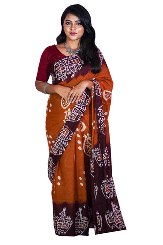 Bhagalpuri Linen Saree (LIGHT BROWN BODY & DARK BROWN BORDER) | Noksha Kata