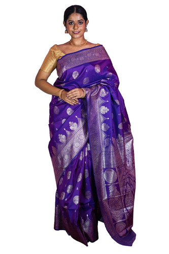 Kolka Open Border Katan Silk (ROSE GOLD PURPLE) | Noksha Kata