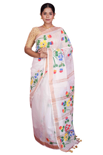 Kerala Cotton Saree (WHITE) | Noksha Kata