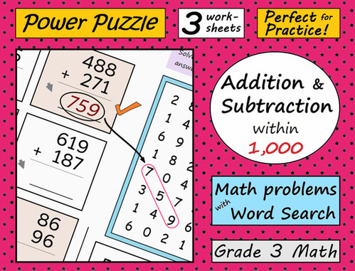 Addition & Subtraction within 1,000 bundle, Math (Grade 3) | Power Puzzle