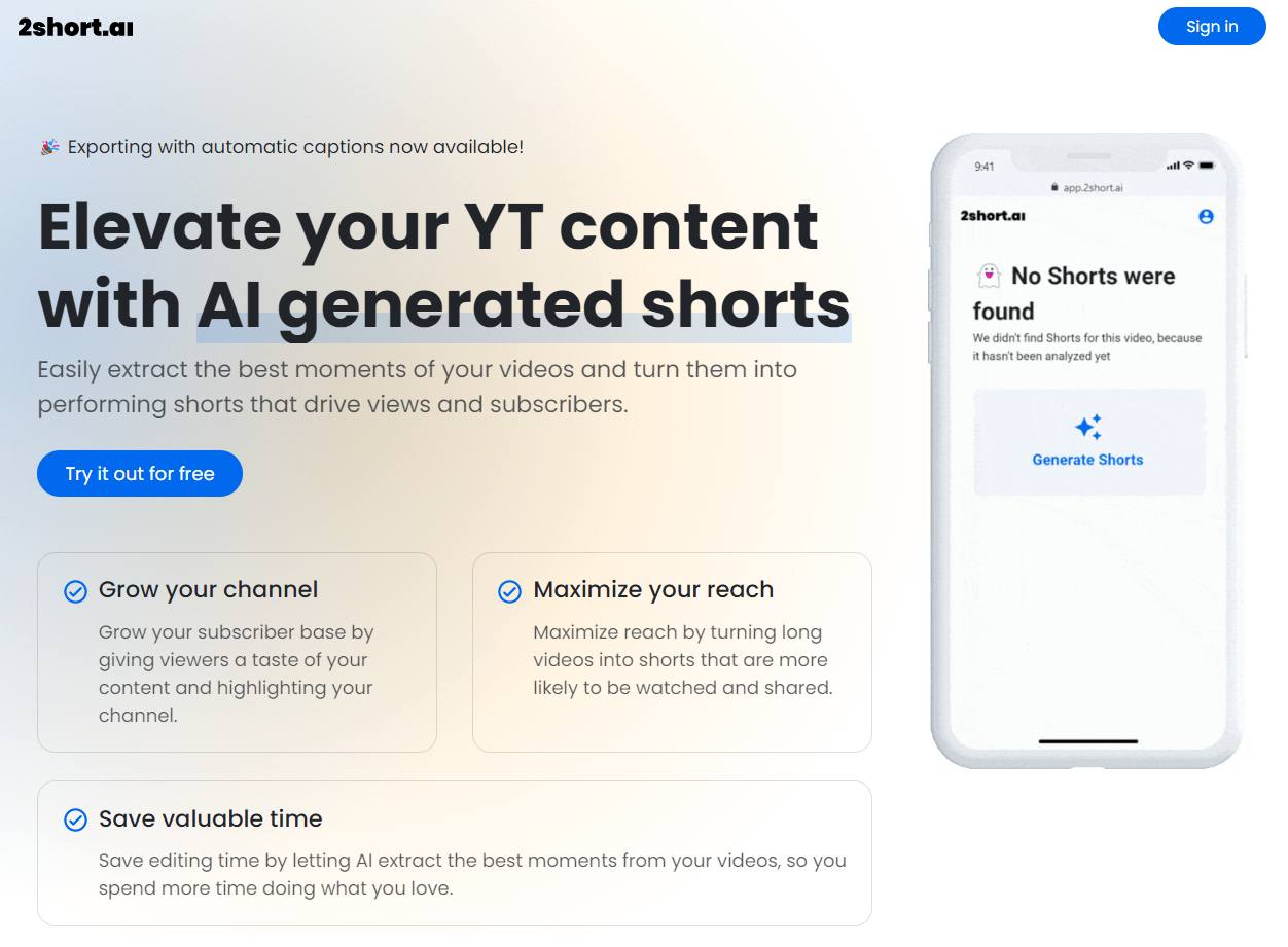 2short.ai | Revolutionize Your YouTube Presence with AI-Generated Shorts