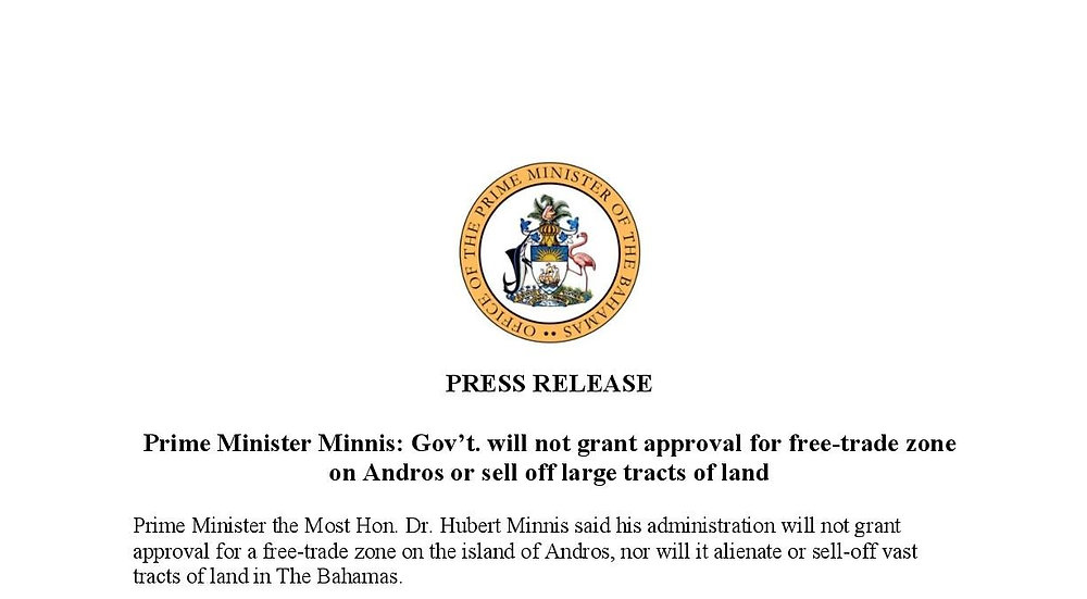 Press Release PM Minnis Gov t Will Not Grant Approval For Free press-release-pm-minnis-gov-t-will-not-grant-approval-for-free
