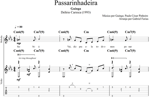 Passarinhadeira [Cm] [melodia + violão sete cordas] | Bunny Partituras