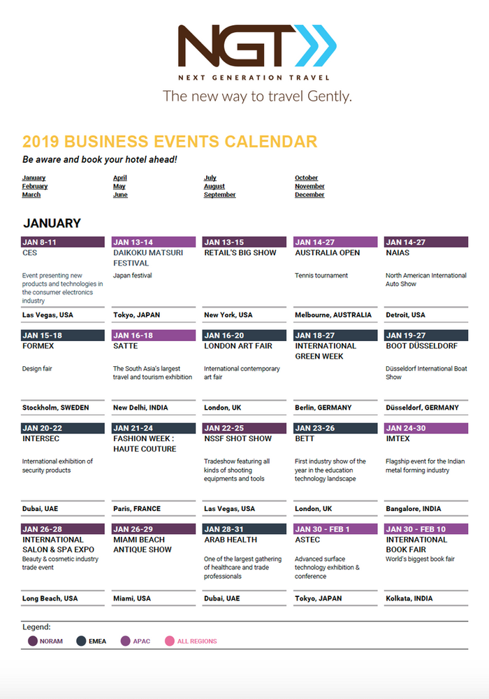 Major Business Events Calendar for 2019