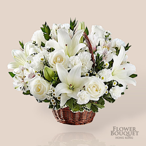 White Lily + White Rose + Lily Flower Basket | 御花店 FlowerBouquet HK