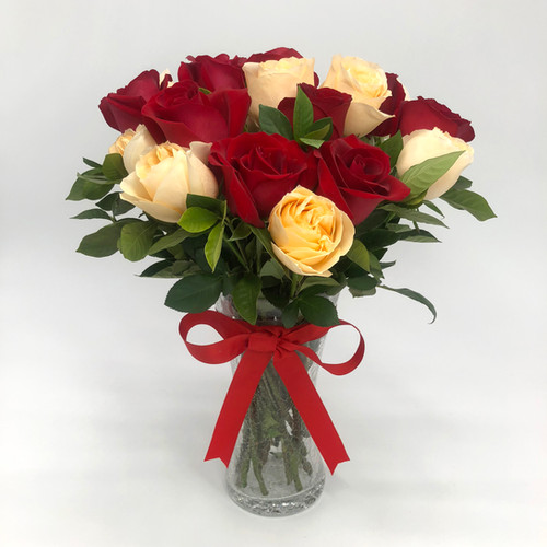 Mixed-color Roses with Vase