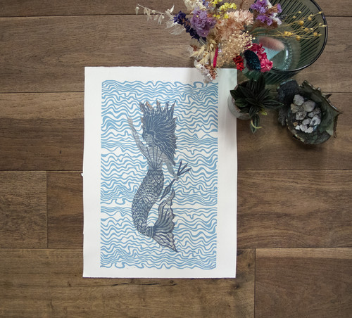 THE MERFOLK | MERMAID | Original linocut print | The Coventina Press