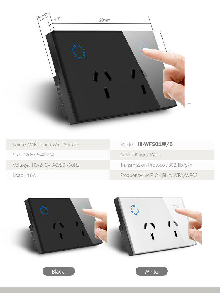 AU Type Wifi Touch Double GPO Glass Panel Power Point Wall Outlet ...