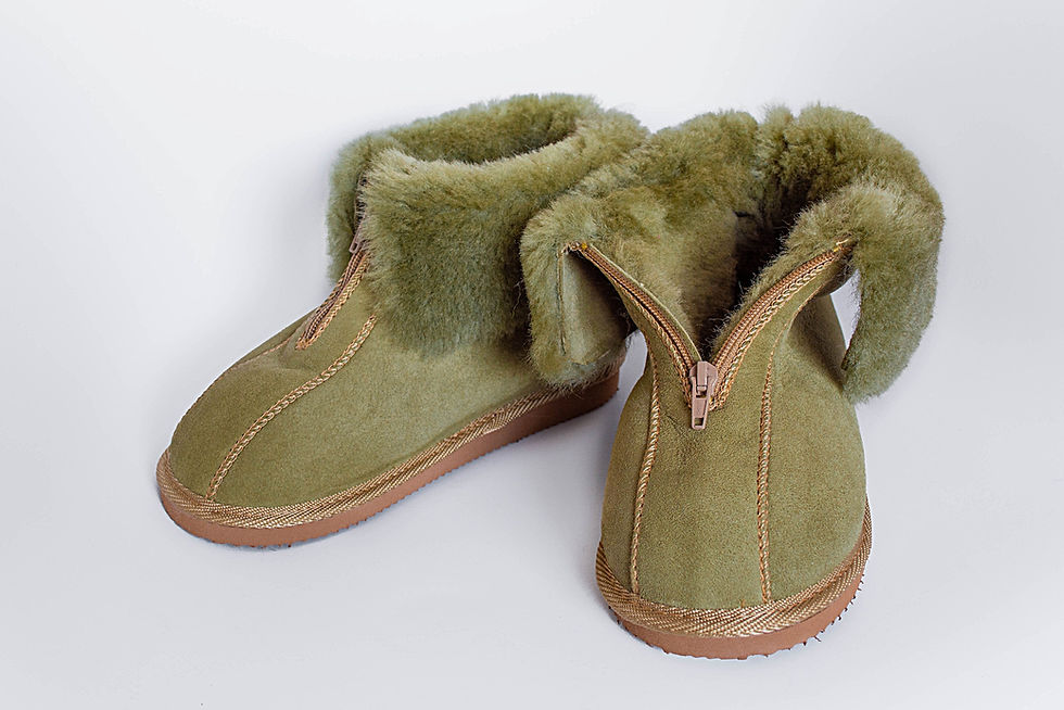 Men's Women's Genuine Sheepskin Slippers Olive with ZIPPER Fur Hand ...