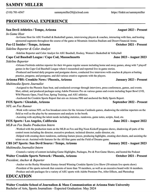 Resume | Sammy Miller
