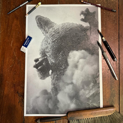 GODZILLA-1 Triptych, part 3 Original graphite drawing | gregthings-3