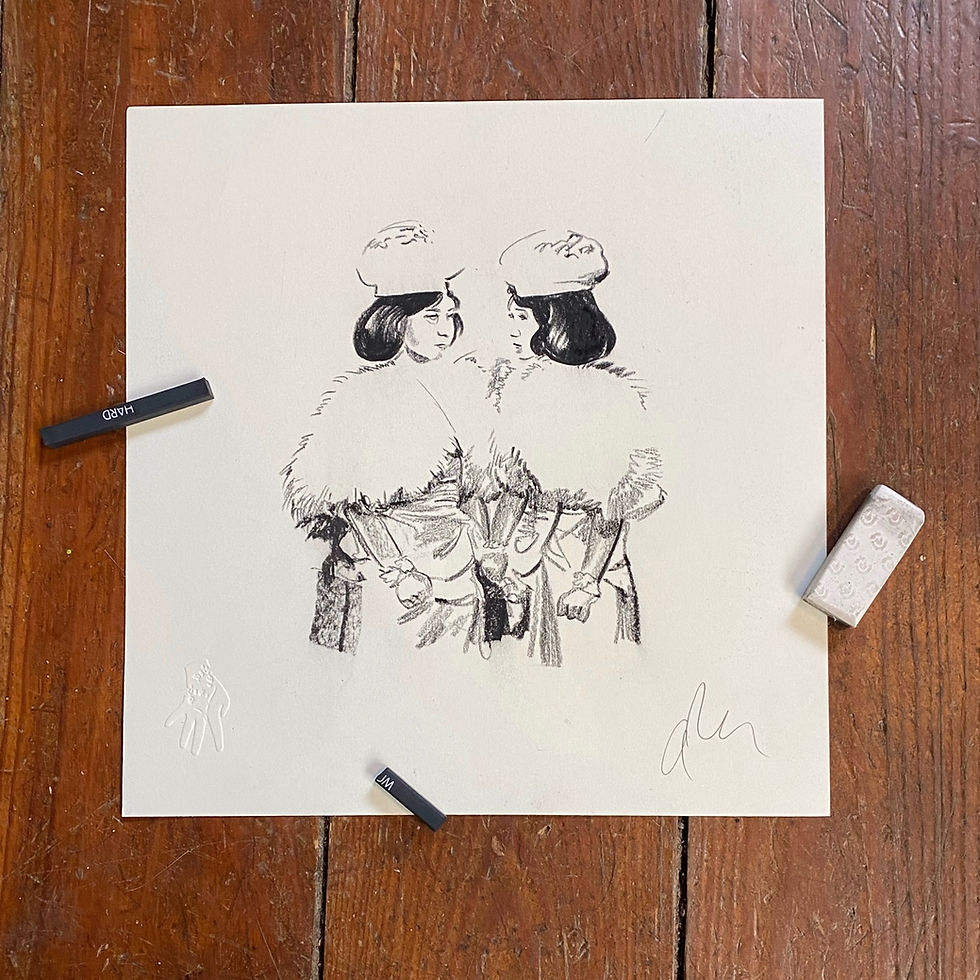 GODZILLA vs MOTHRA original charcoal drawing “The Twins” | gregthings-3