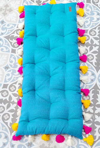 Blue Bench Topper with Tassels | Throwpillow