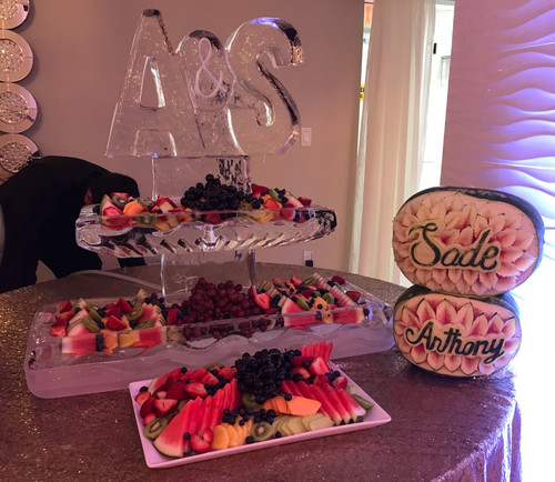 Two Tier Ice Platters with Wedding Initials and Fruit Displays | ice ...