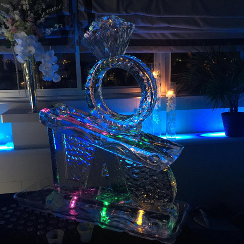 Double Channel Shot Luge with Initials and Diamond Ring | ice and fruits
