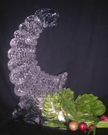 Cornucopia or Horn of Plenty Ice Sculpture | ice and fruits