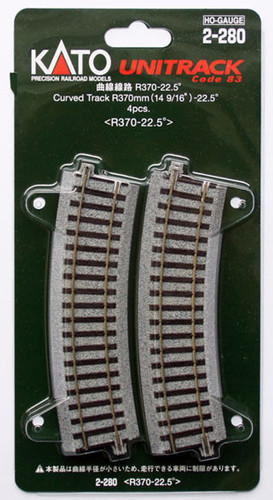 Kato Unitrack 2-280 370mm (14 9/16') Radius 22.5 Curve Track R370-22.5 ...