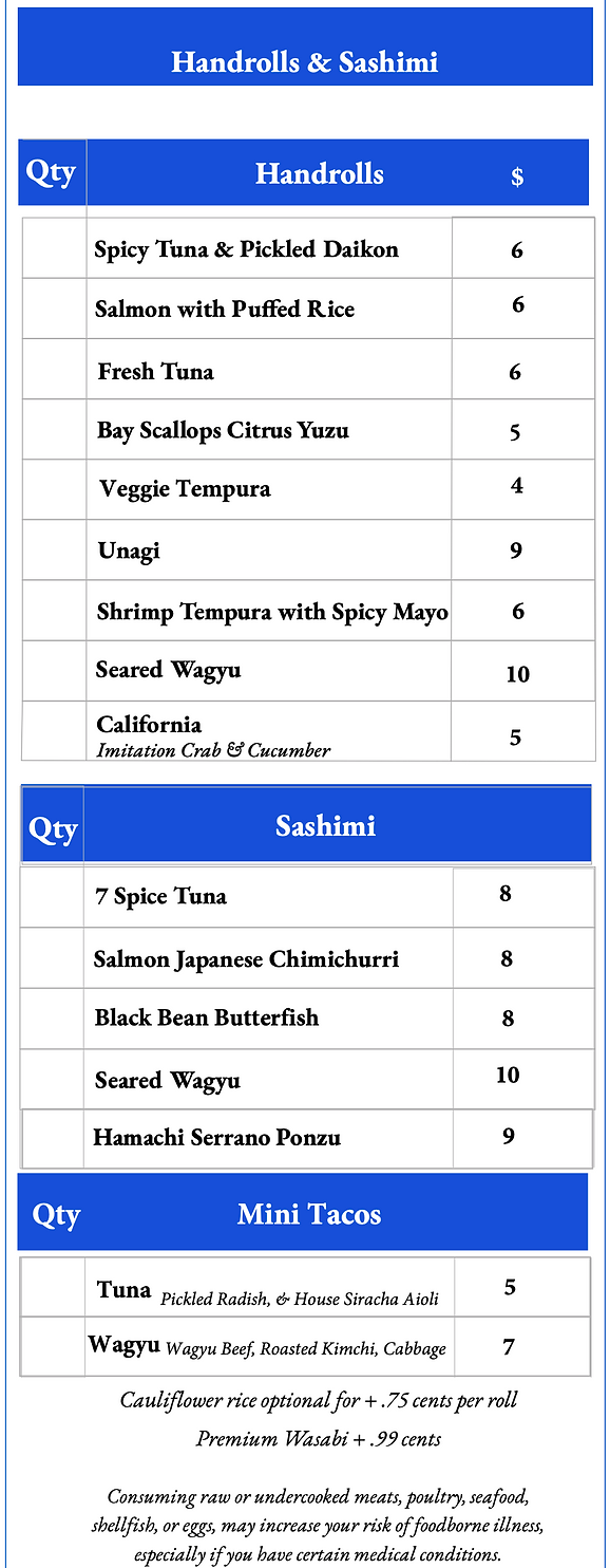 Menu | Under Wraps Sushi