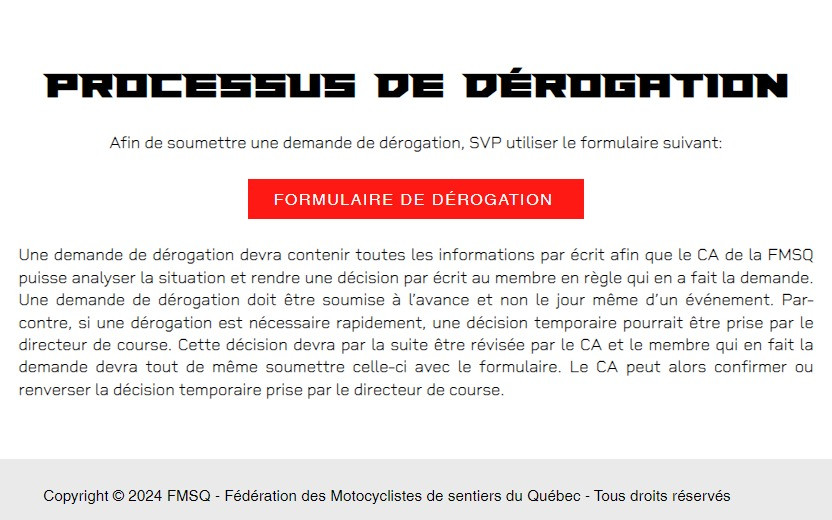 Processus de dérogation | FMSQ - Cross-Country