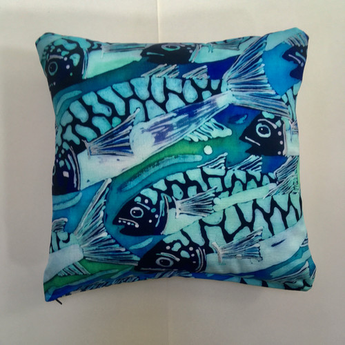 MACKEREL cushion with feather pad. Batik design printed onto chenille ...