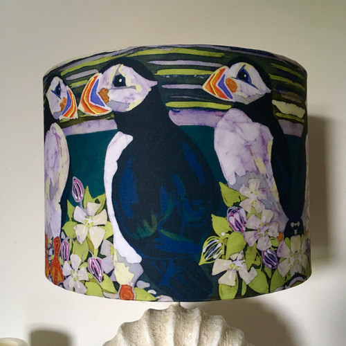 PUFFINS lamp shade. drum. batik design. Handmade. 3 sizes available ...