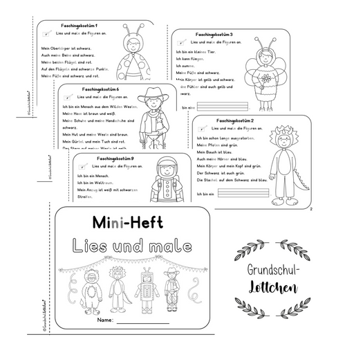 Miniheft "Lies und male Fasching" | Grundschullottchen