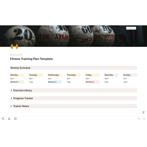 Fitness Training Plan Notion Template | Ayana Flow