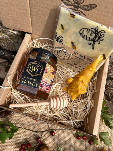 Gower Wildflower Honey Hamper With Beeswax Wrap & Beeswax Gonk Candle ...