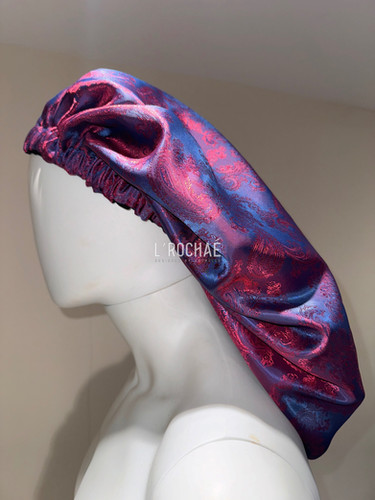 “Purple Rain” Red/Purple - Metallic Paisley Satin-Lined Bonnet | L'Rochaé