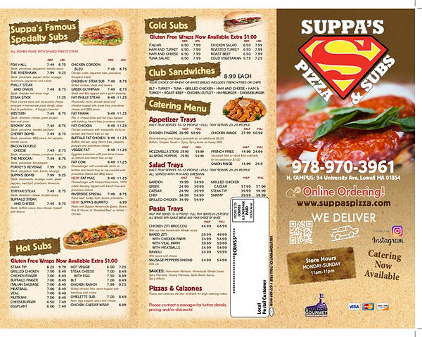 Menu | Suppas Pizza and Subs | Lowell