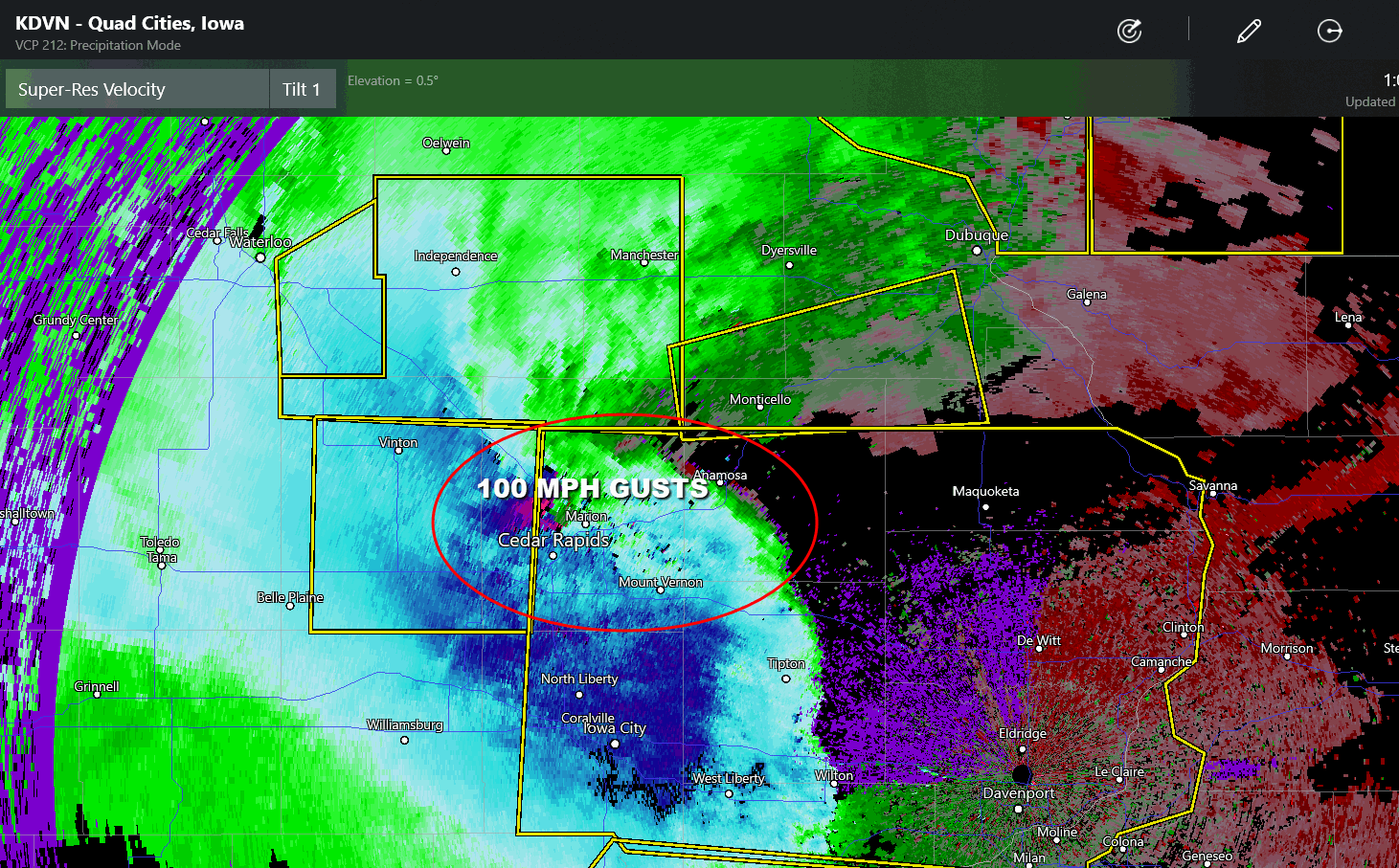 100 MPH WINDS BATTER CEDAR RAPIDS...