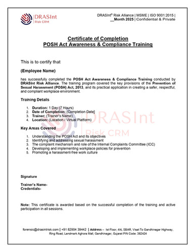 (POSH Act)- Awareness & Compliance Training course | DRASInt Risk