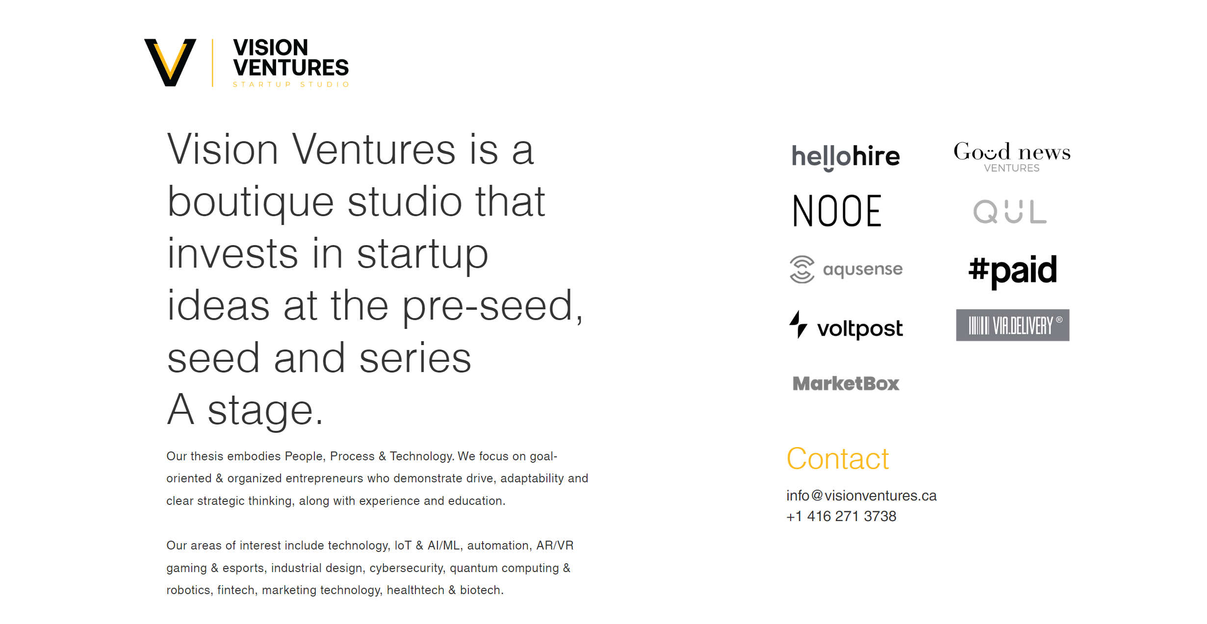 Vision Ventures Startup Studio | Investor | Canada