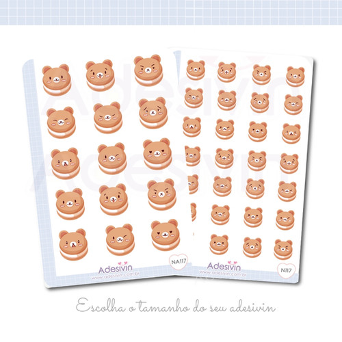 N117 - Cartela de Adesivo Urso Cookies | Adesivin