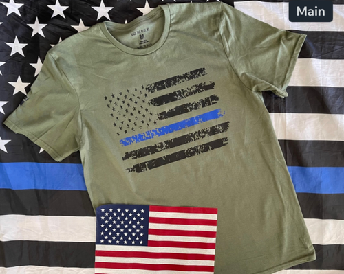 Military Green Blue Line Flag Tee | Mysite