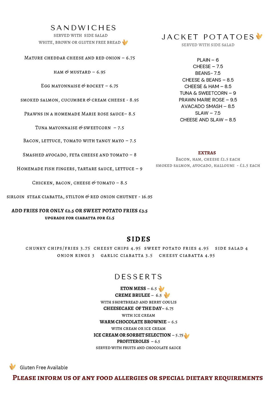Lunch Menu | Bridgwater | Wild Rocket