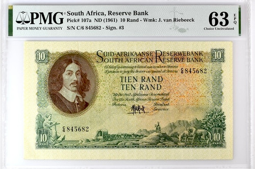 S. Africa (Reserve Bank): ND(1961) MH De Kock R10 PMG CU63EPQ | I N ...