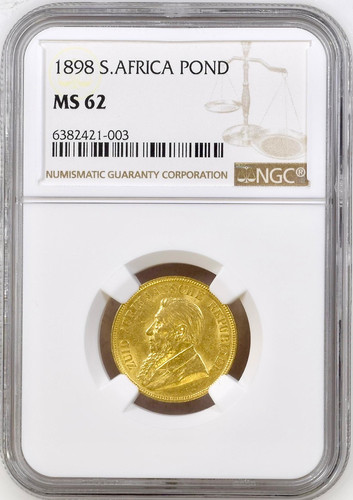 S. Africa: 1898 ZAR Gold Pond NGC Certified MS62 | I N Collectables